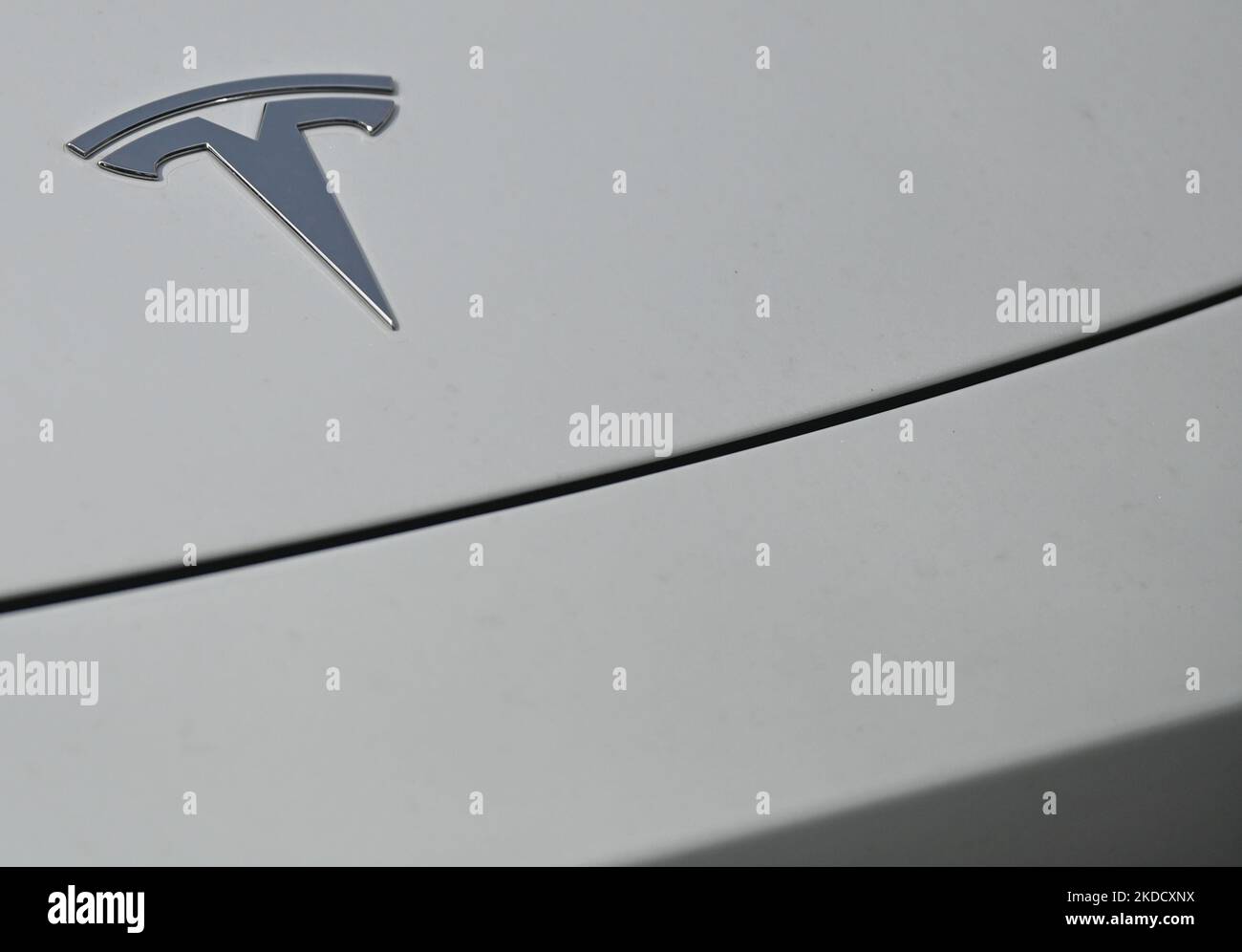 Tesla logo and car parked in downtown Edmonton. Friday, May 20, 2022 ...