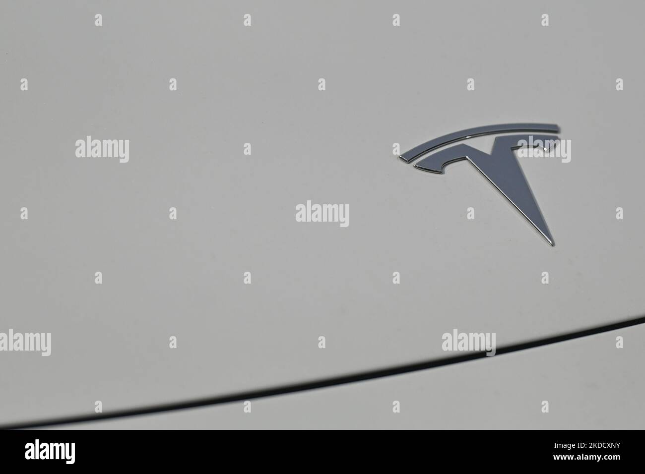 Tesla logo and car parked in downtown Edmonton. Friday, May 20, 2022 ...