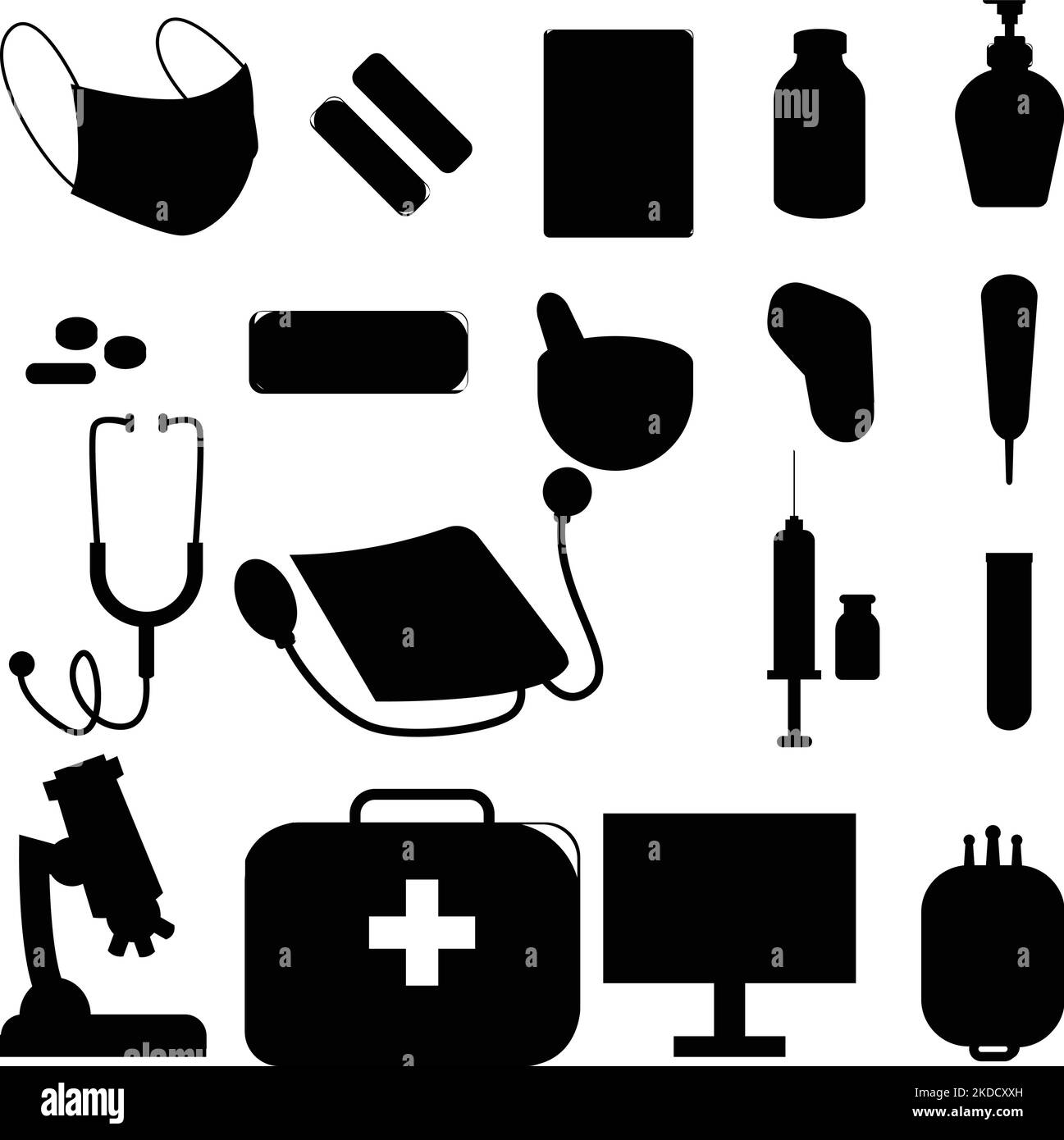 A set of silhouette clip art of different medical items Stock Vector ...
