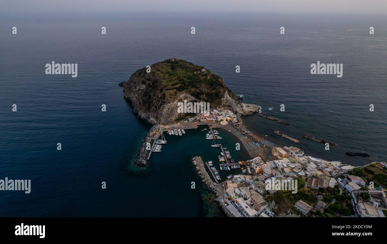 Drone view of Sant'Angelo (Serrara Fontana) at evening hours in the ...