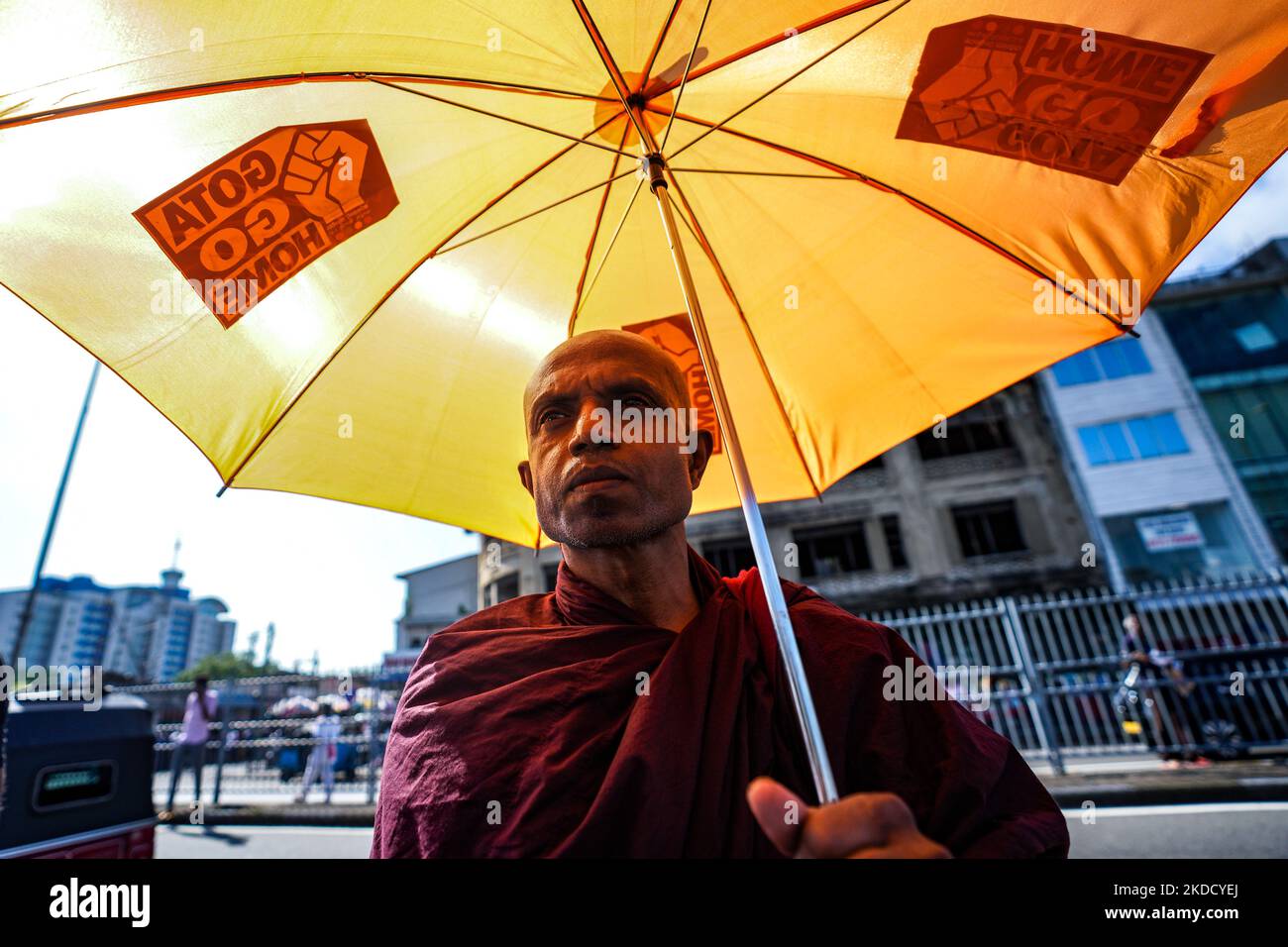 A monk protests the resignation of Sri Lankan President Gotabhaya ...