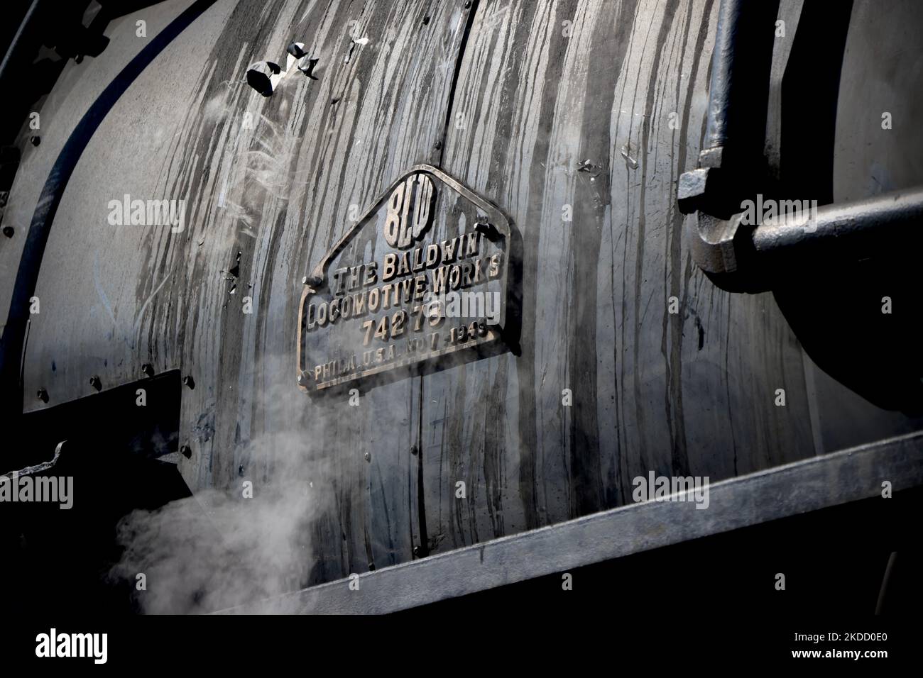 The sign of Baldwin Locomotive Works manufacturer plate on the Western ...