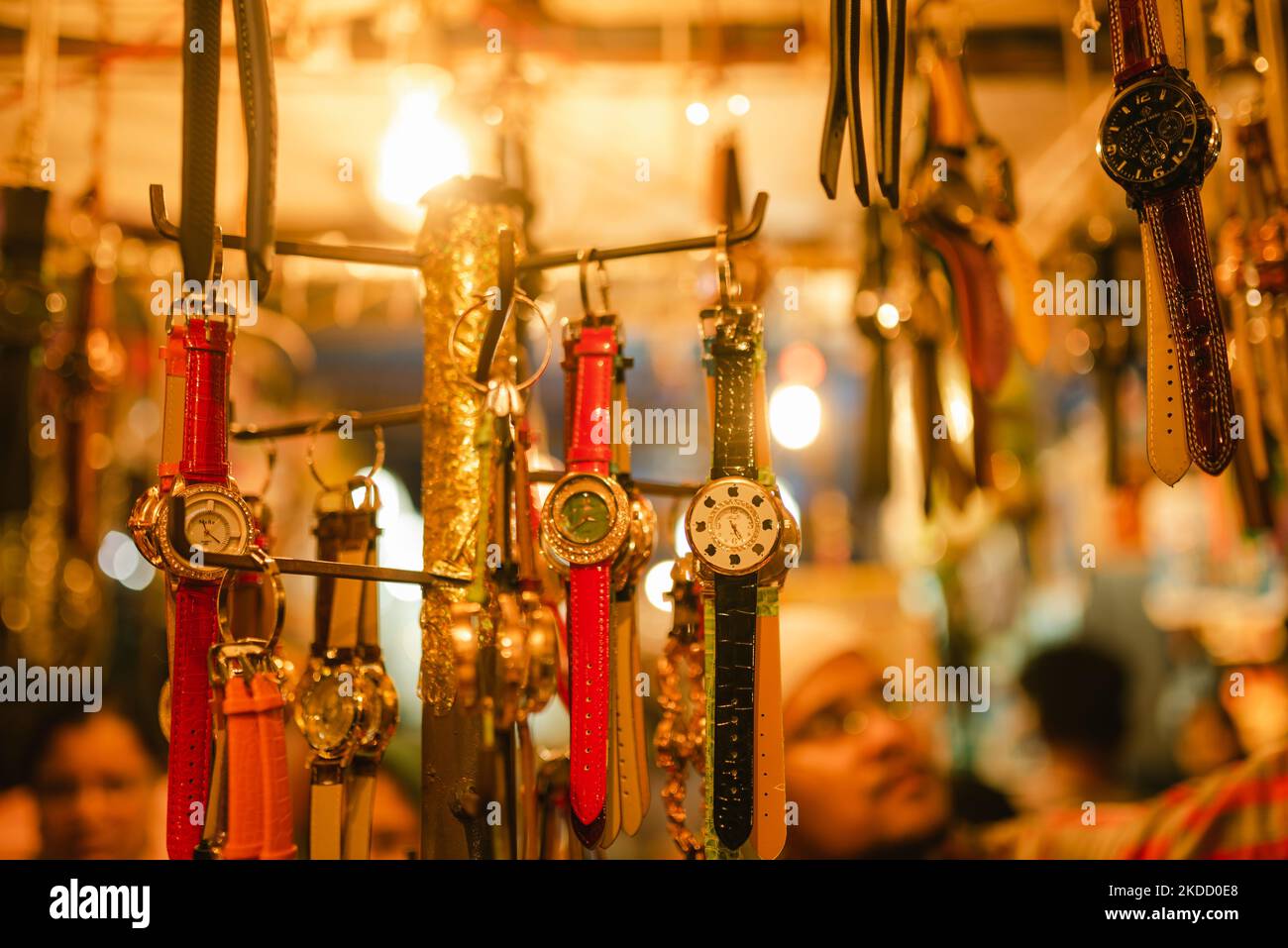 A several Indian traditional designs of hand watches in a Souvenir shop ...