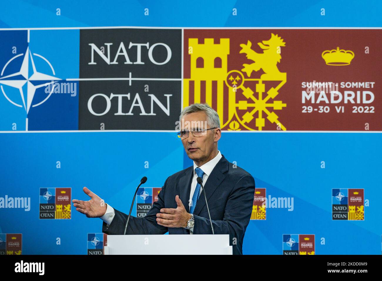 Secretary General of NATO, Jens Stoltenberg, answers the press during ...
