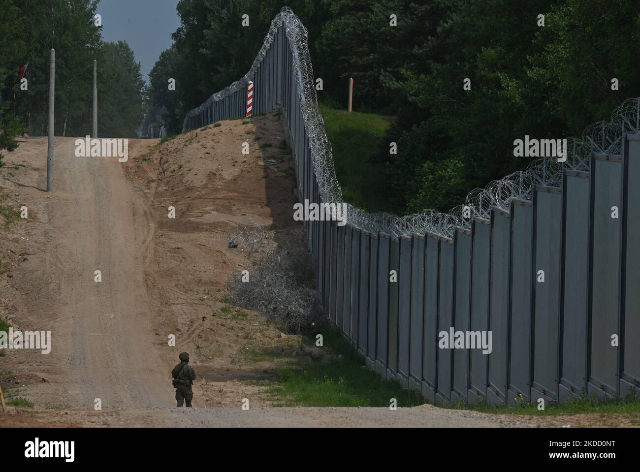 General view of the new border fence. Prime Minister Mateusz Morawiecki ...