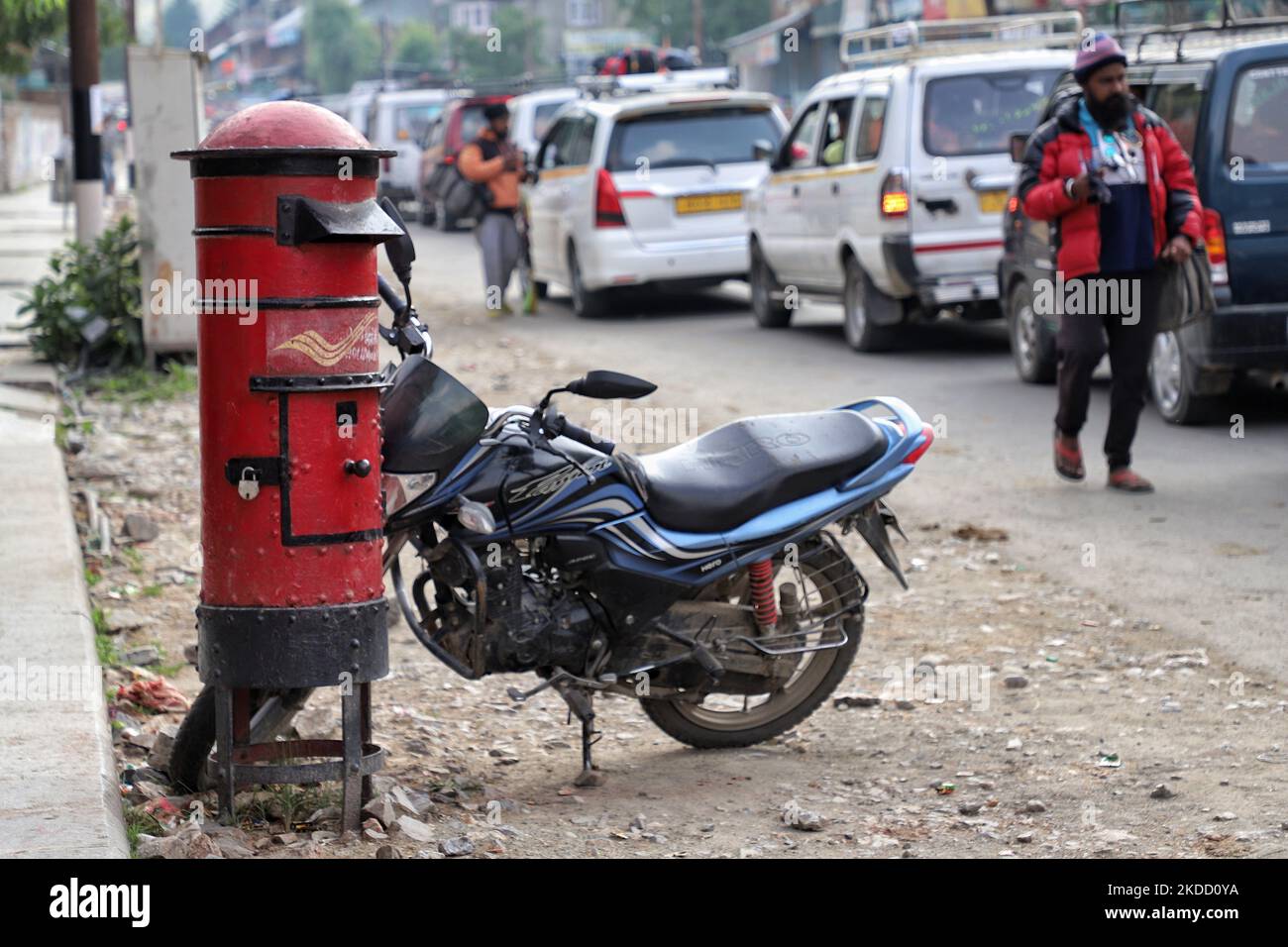A Letter Box of India Post is installed on a road side in Pahalgam ...
