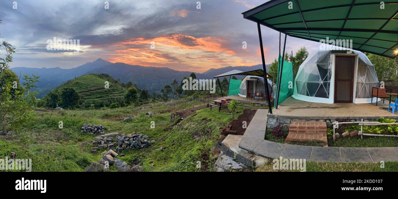 Sunrise seen by 'Igloo' shaped yurt domes at a upscale 'glamping ...