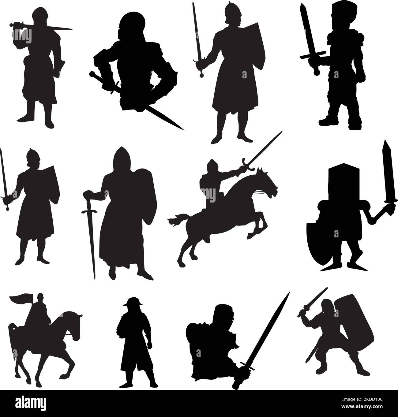 A set of silhouette clip art of different knights Stock Vector Image ...
