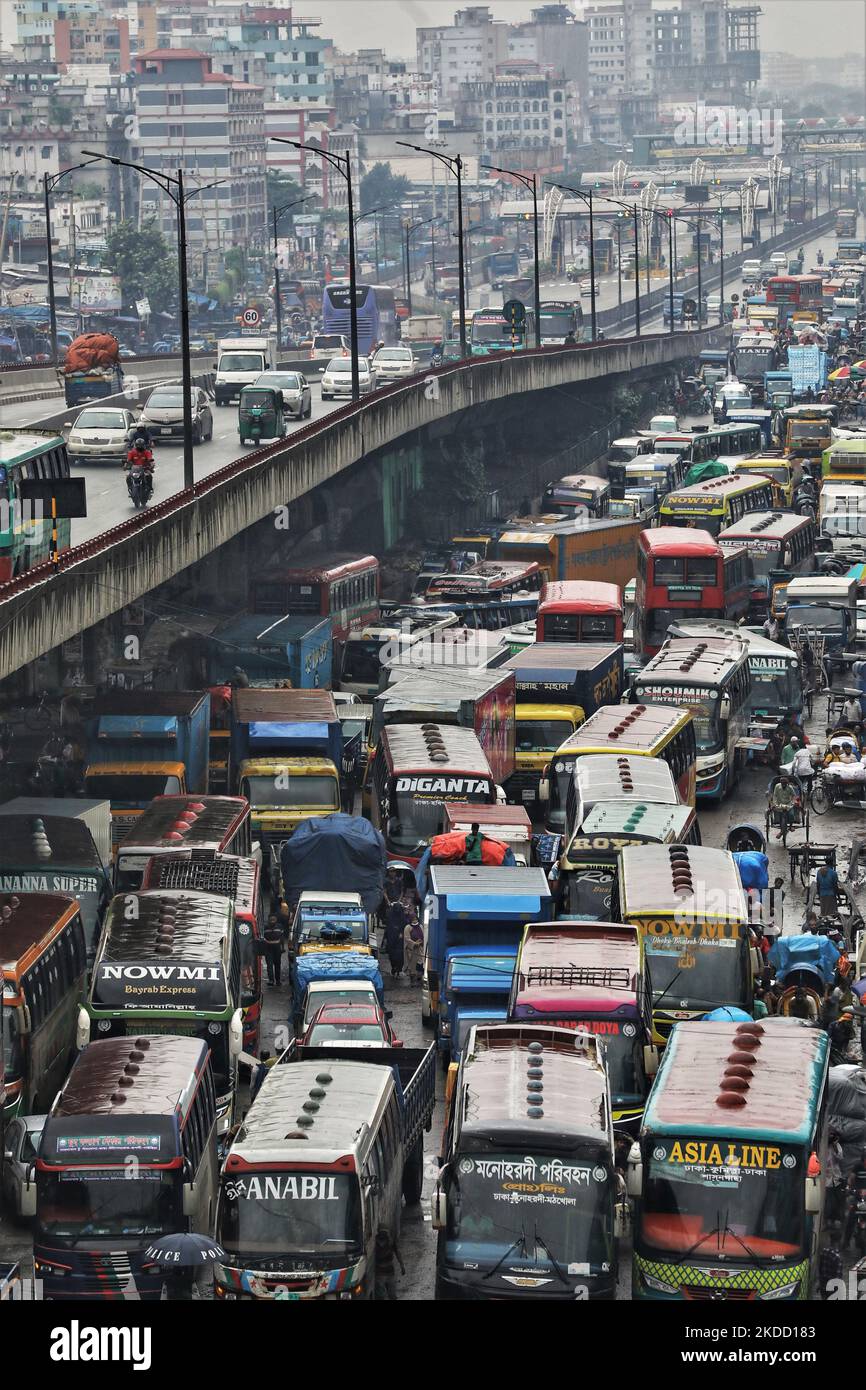 A Topview of Dhaka city traffic on June 30, 2022. The photo has taken from Jatrabari, Dhaka ...