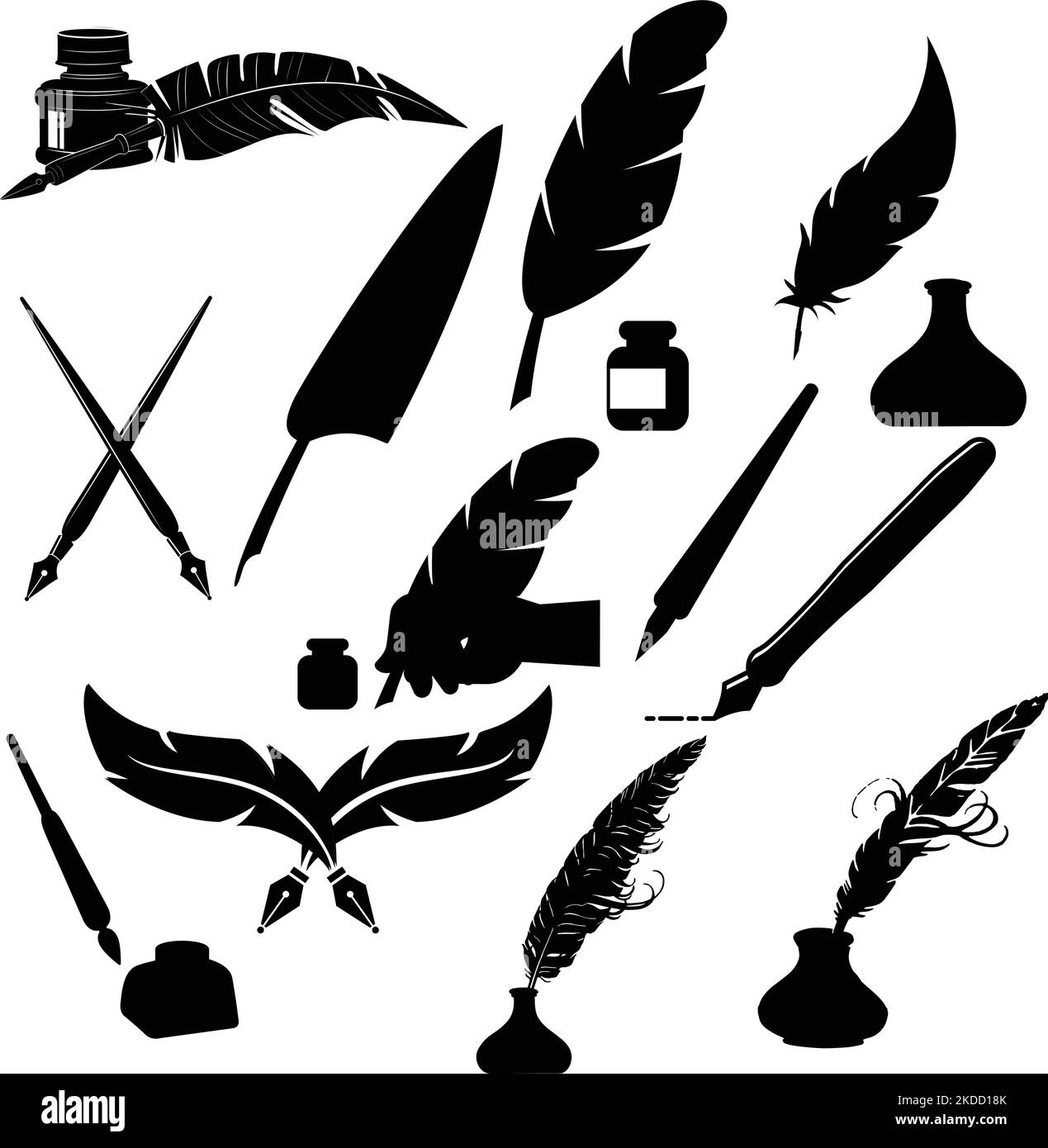 A set of silhouette clip art of different ink feathers Stock Vector ...