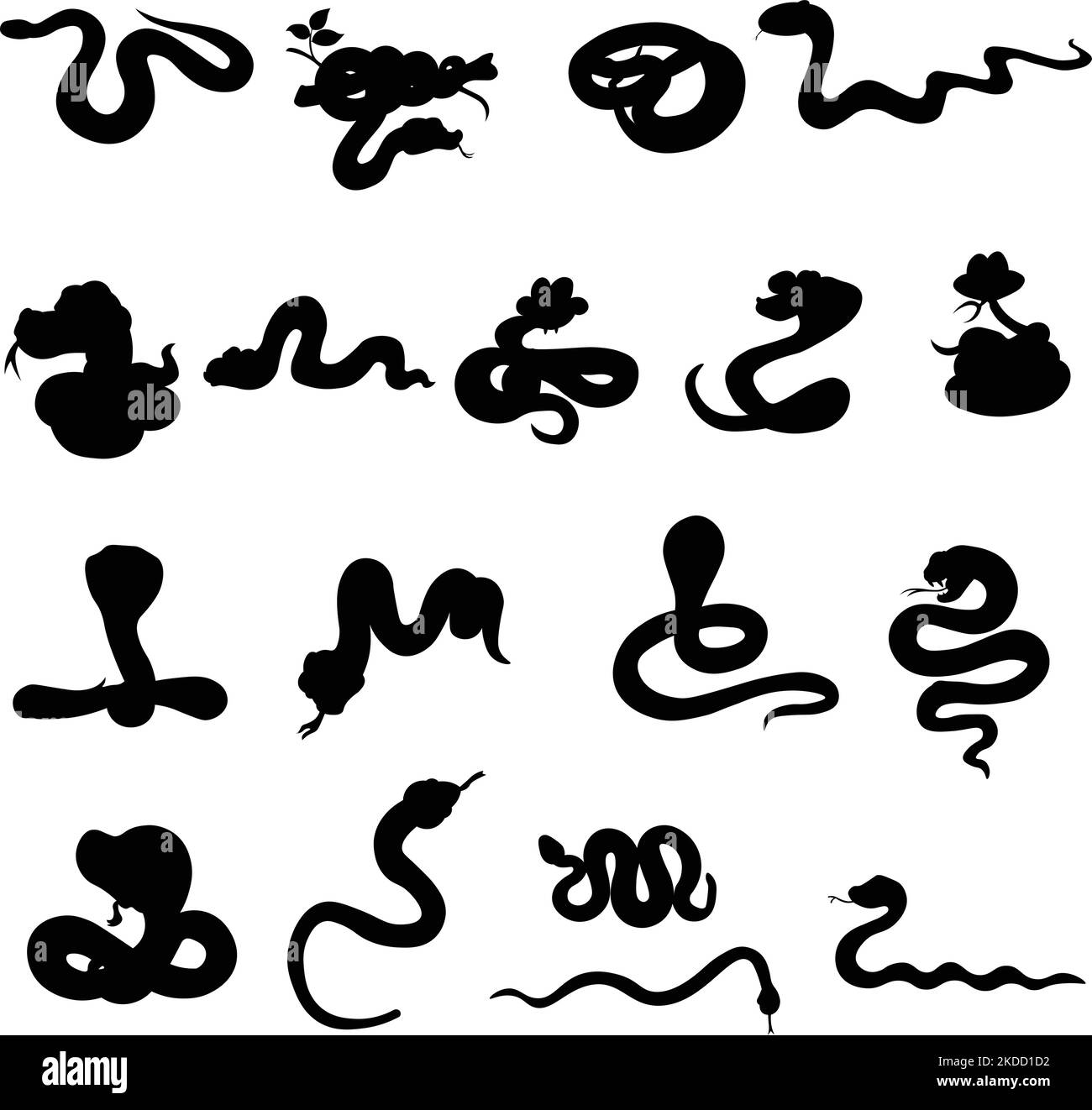 A pack of different snakes silhouettes on the white background Stock ...