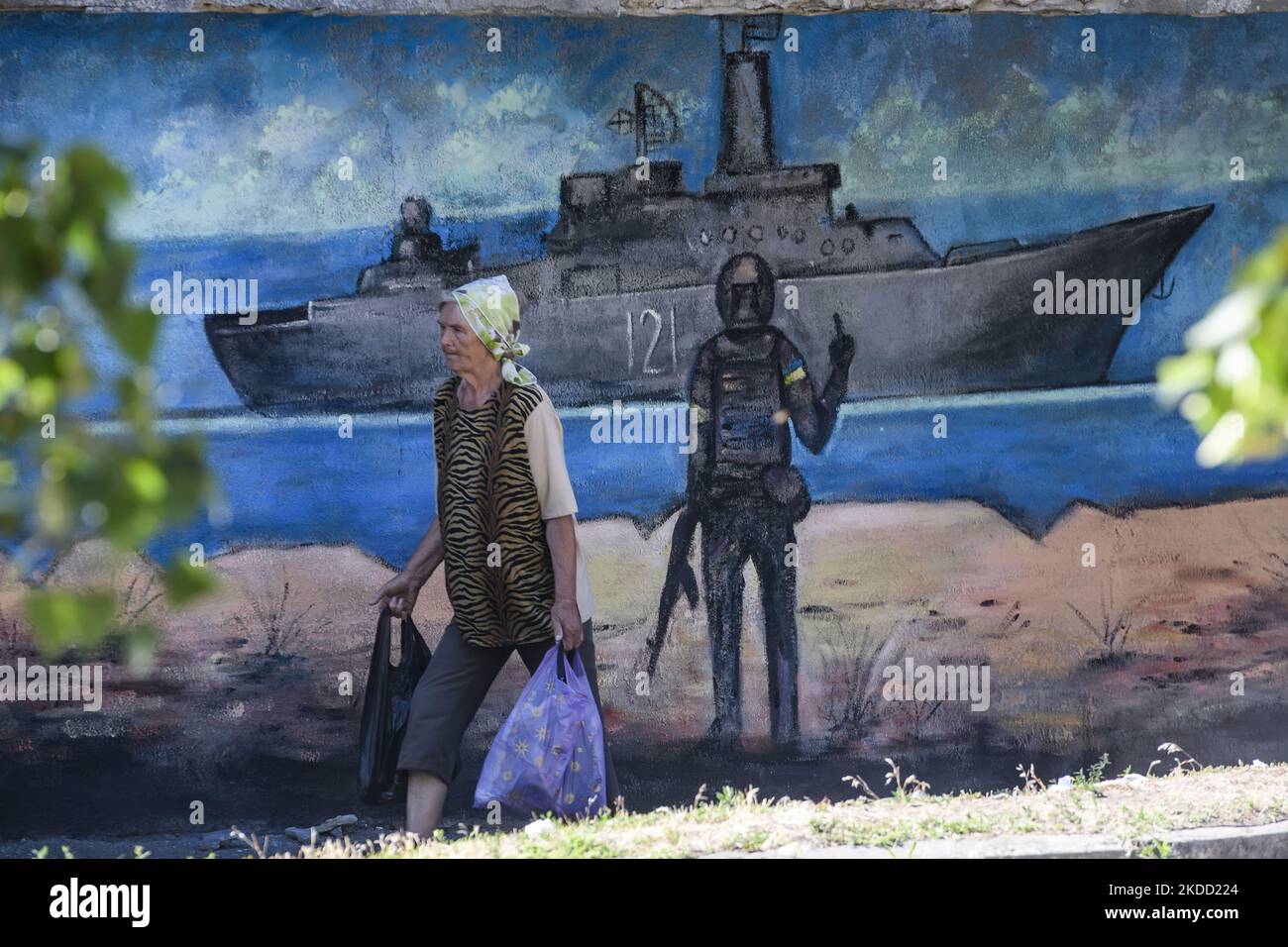 Mural with the iconic ukrainian postage stamp of a Ukrainian soldier ...
