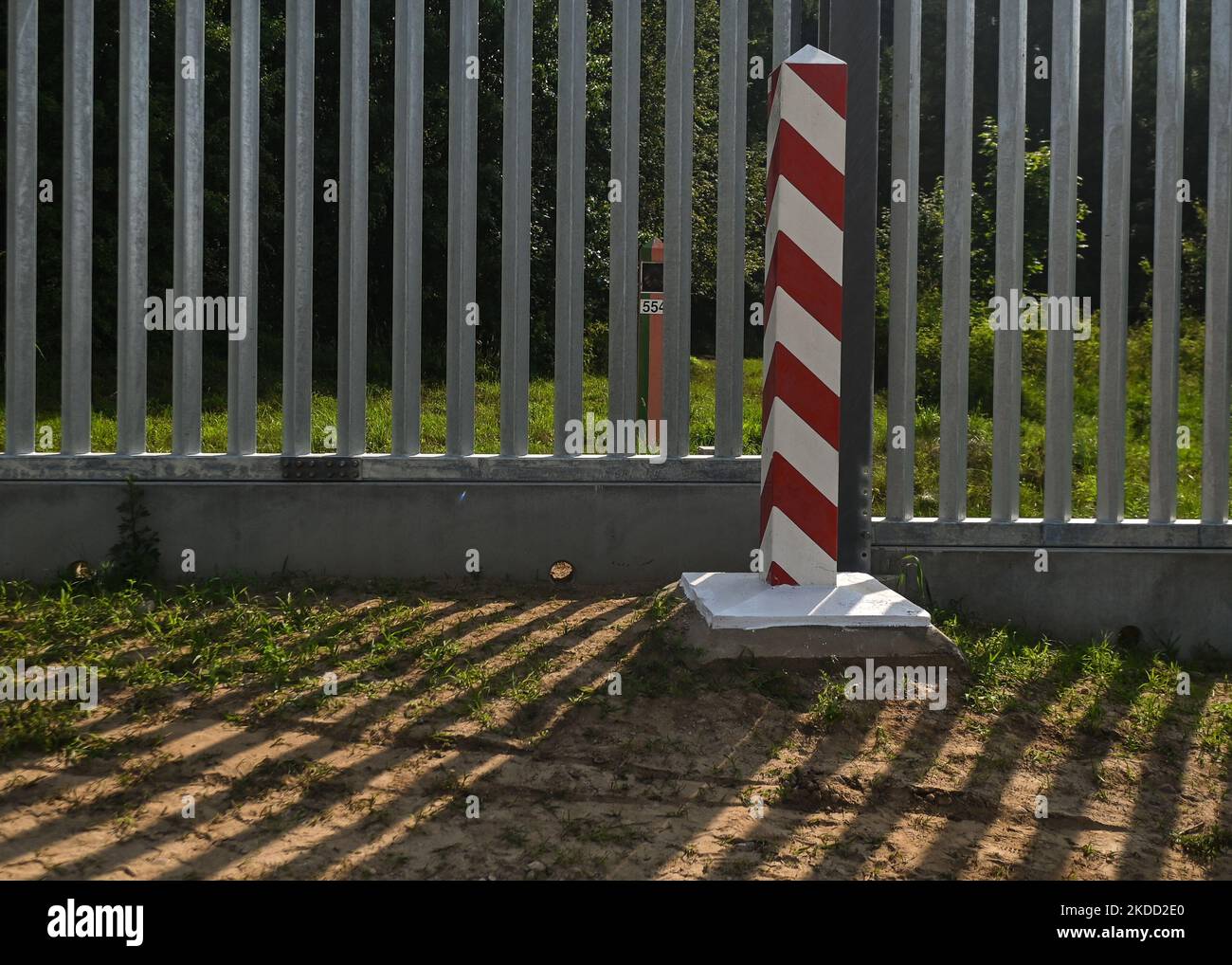 Border posts on both sides of the new fence on the Polish-Belarusian ...