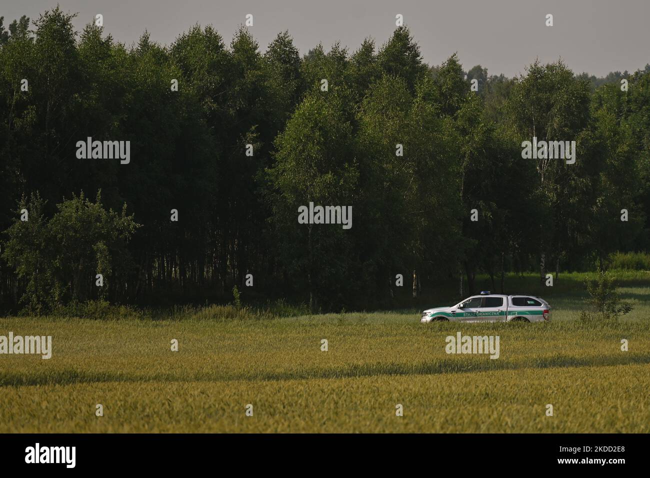 Polish border guards vehicle seen near the new fence on the Polish ...