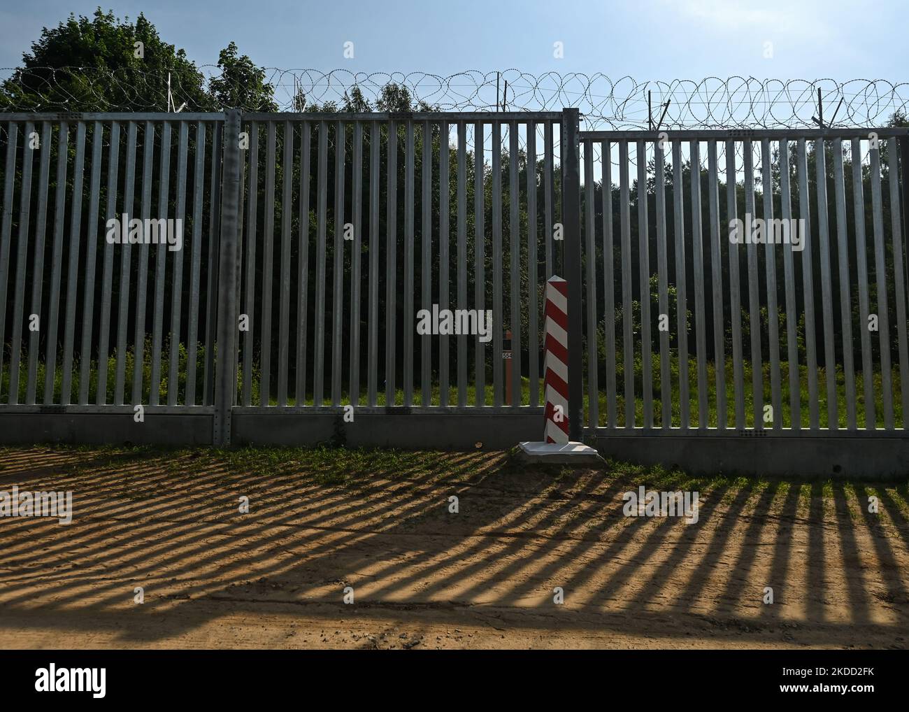 General view of a part of the new fence on the Polish-Belarusian border ...