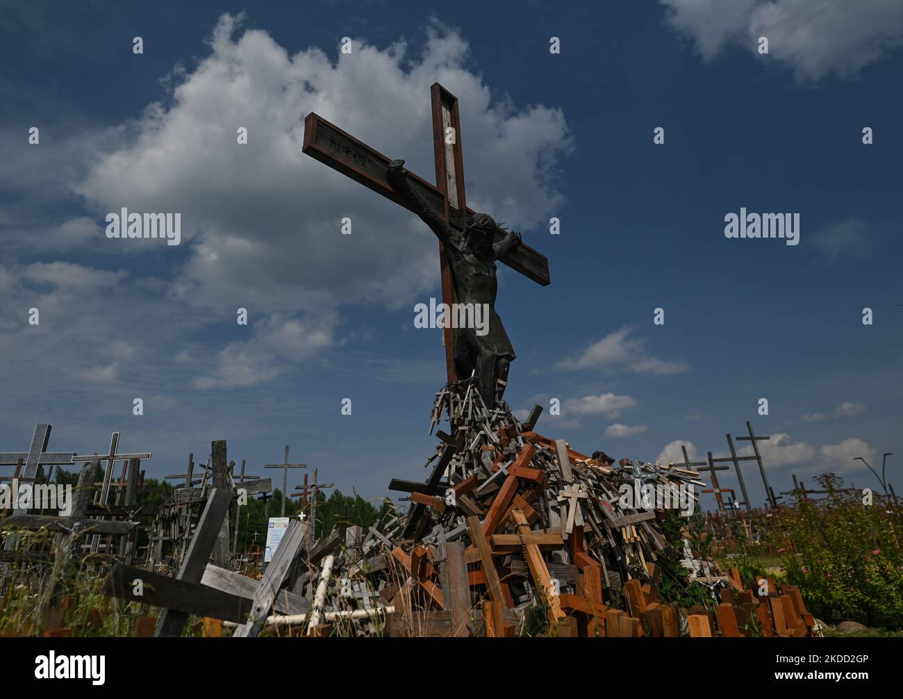 Wooden crosses of various sizes seen on the Hill of Crosses in the Holy ...