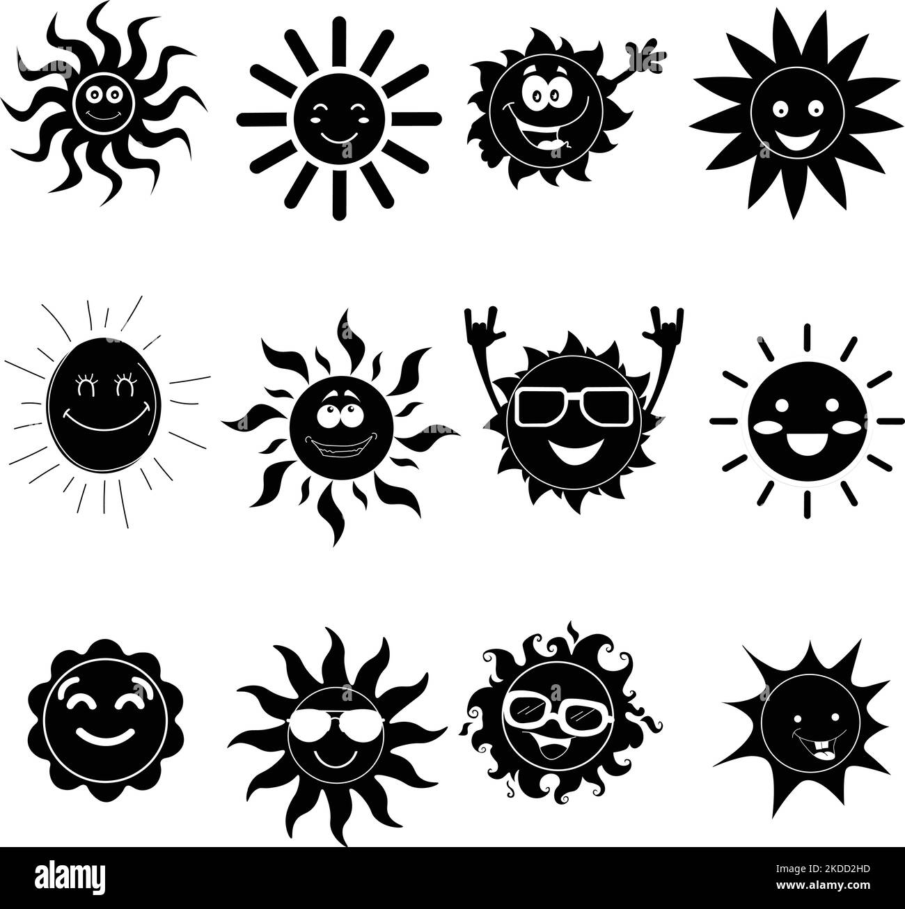 A pack of smiling sun silhouettes on the white background Stock Vector ...
