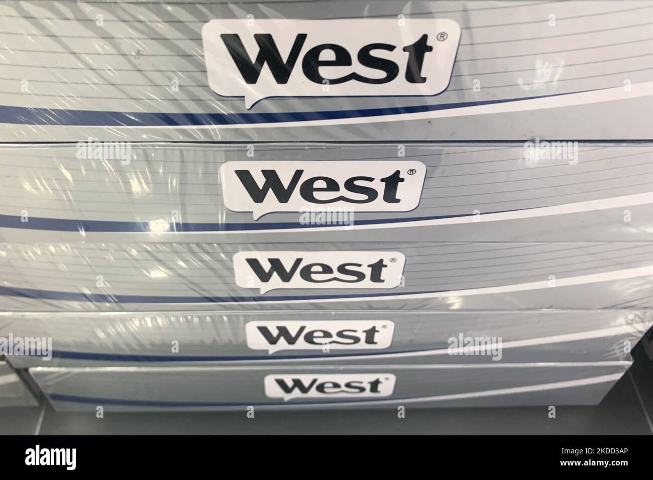 West packaging are seen in a travel retail store in Madrid, Spain on ...