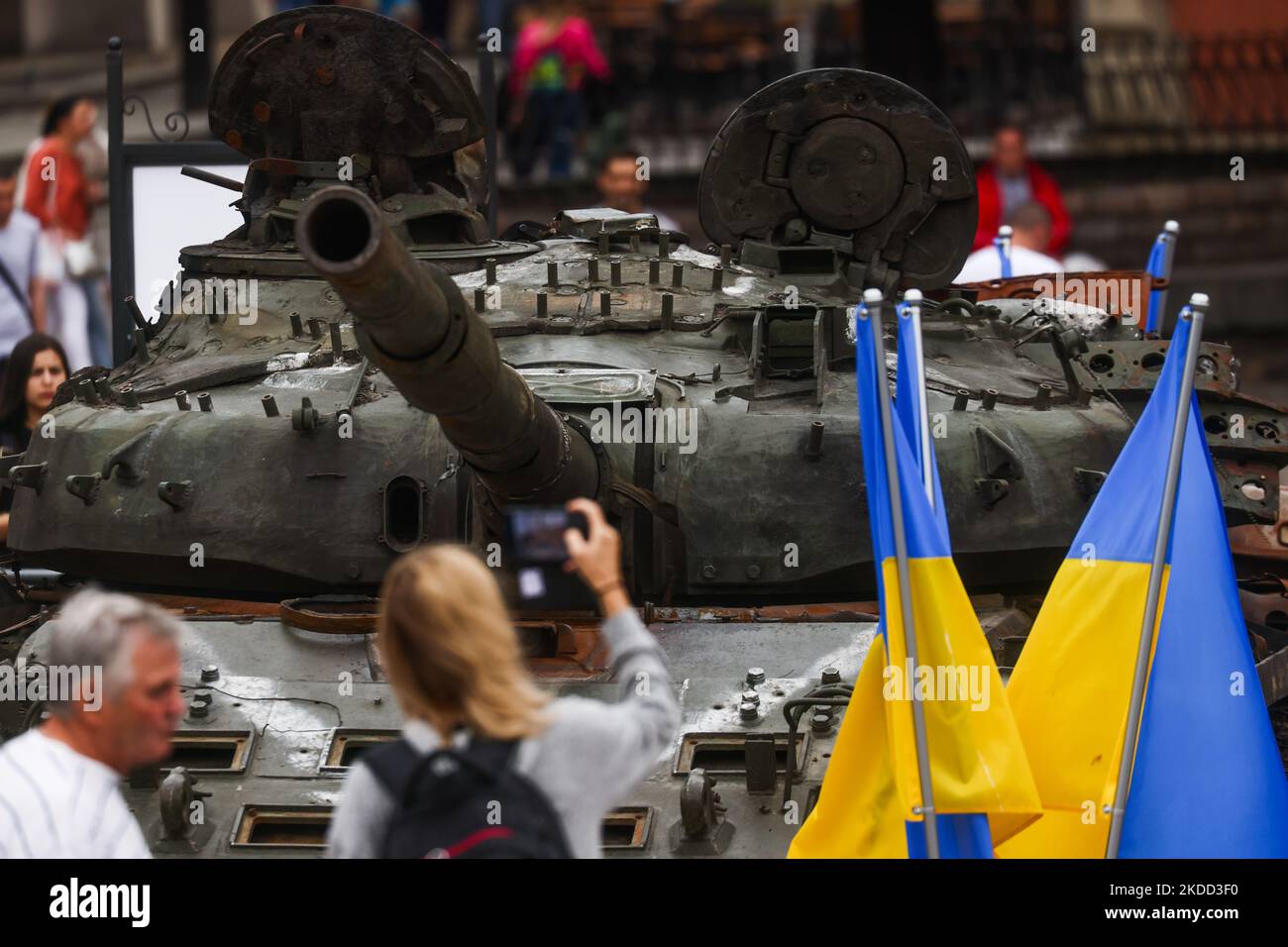 Russian T-72B tank destroyed on the battlefields of Ukraine is seen as ...