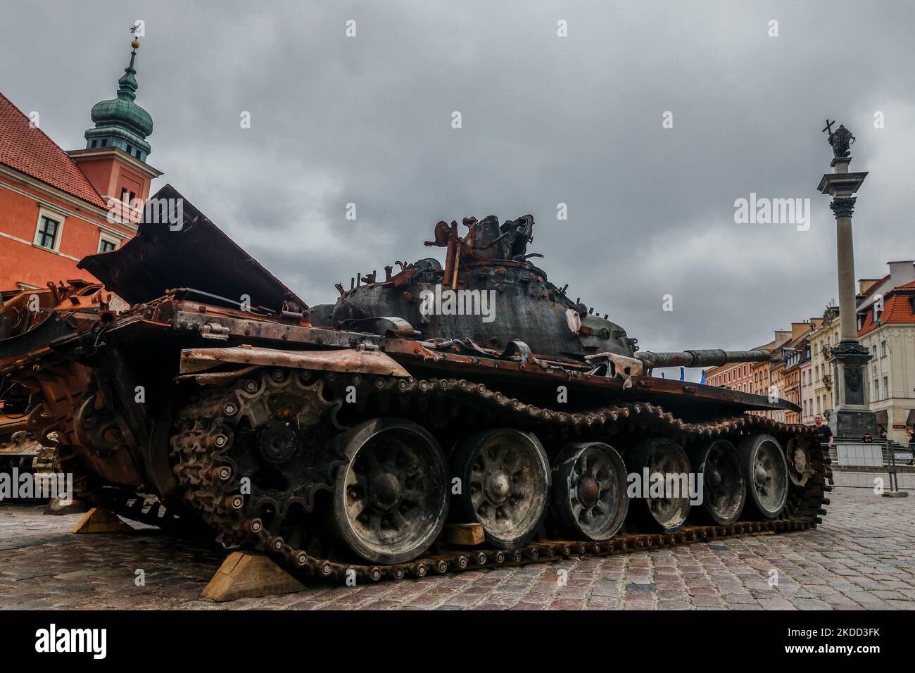 Russian T-72B tank destroyed on the battlefields of Ukraine is seen as ...