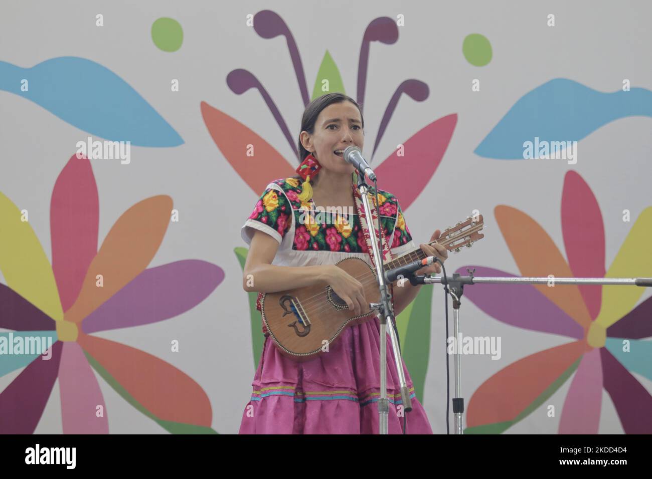 A woman plays a son huasteco (Mexican folk music) during the ...