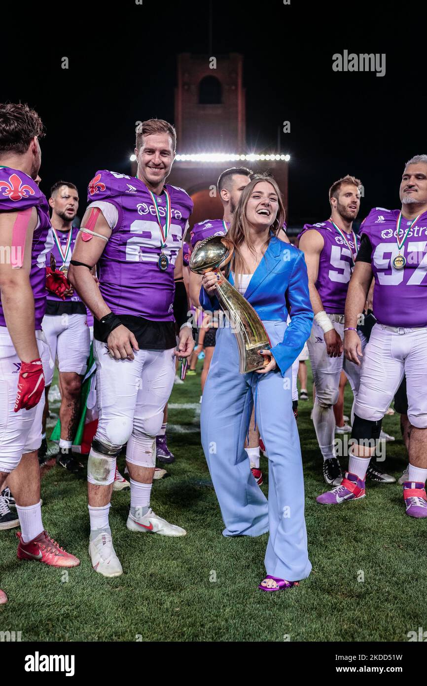 Le Nora with trophy during the Football 2022 Italian Bowl Final on July ...