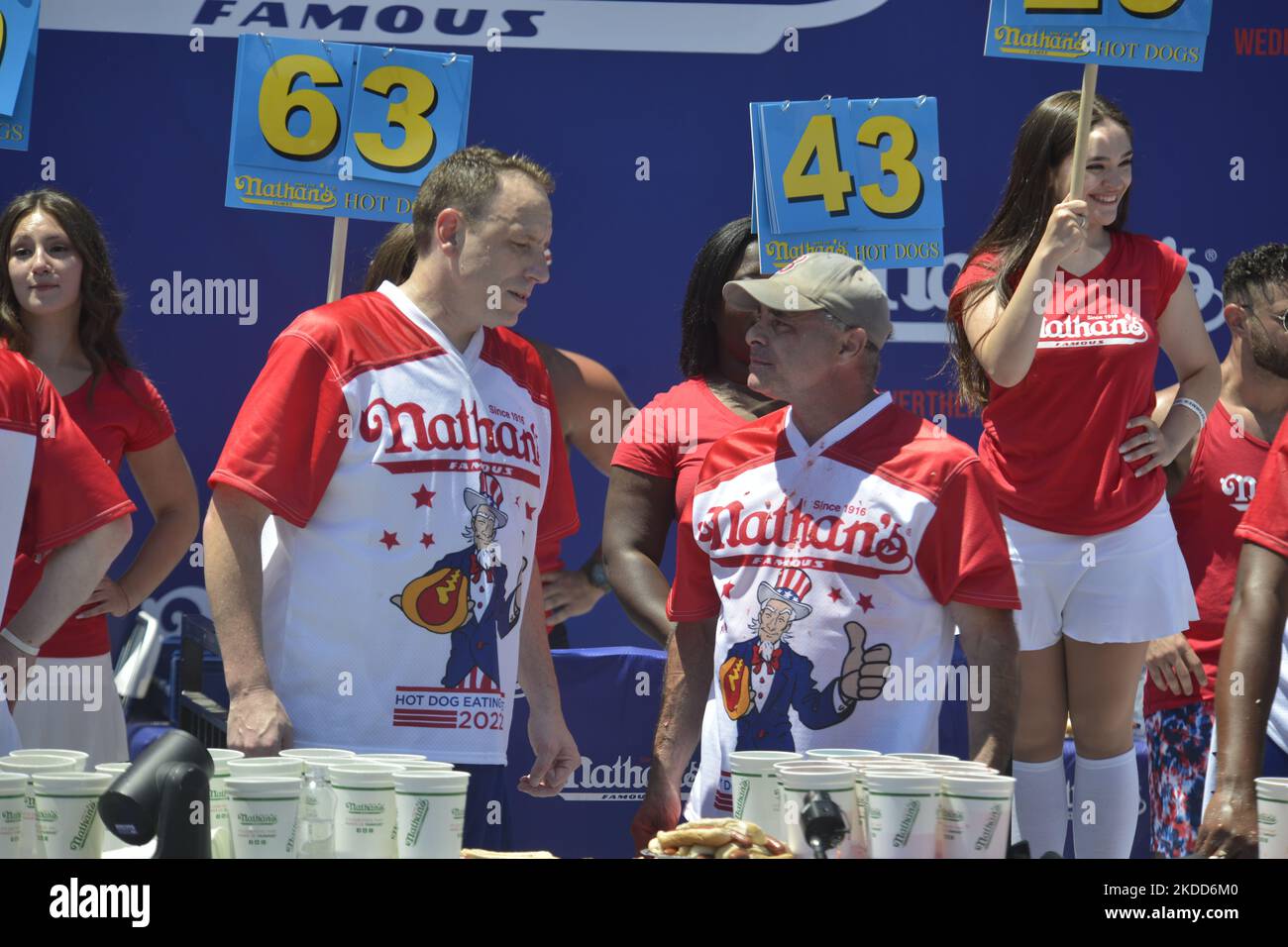 Second place winner, Jeffrey Esper (R)competes in the 2022 Nathans ...