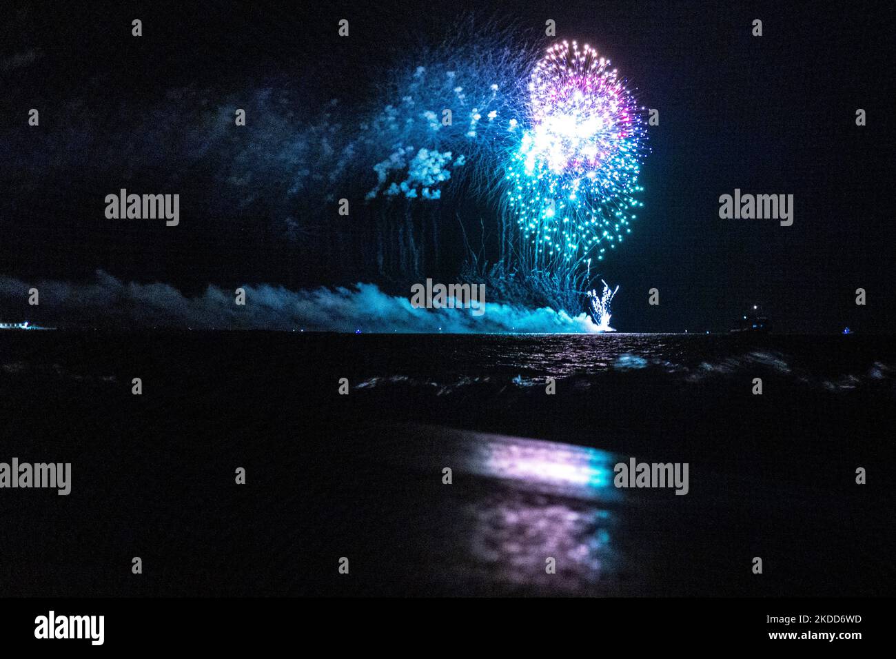 A fireworks celebration in Cape May, New Jersey is seen from a beach in ...