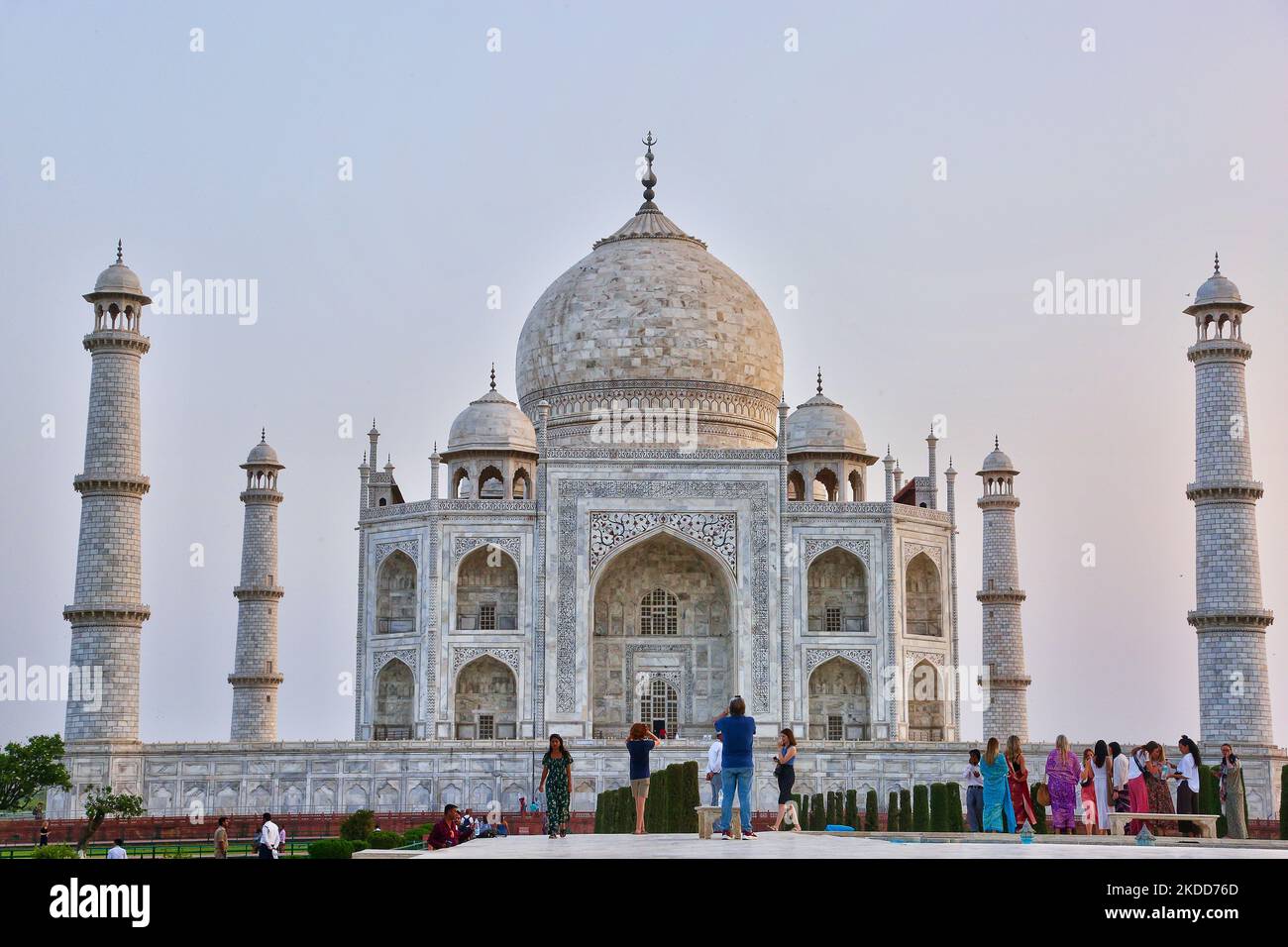 Tourists visit the Taj Mahal just before sunrise in Agra, Utter Pradesh ...
