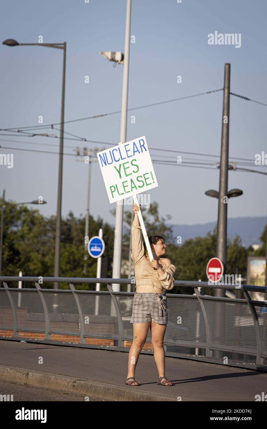 Pro-nuclear energy activists gather outside the European Parliament ...