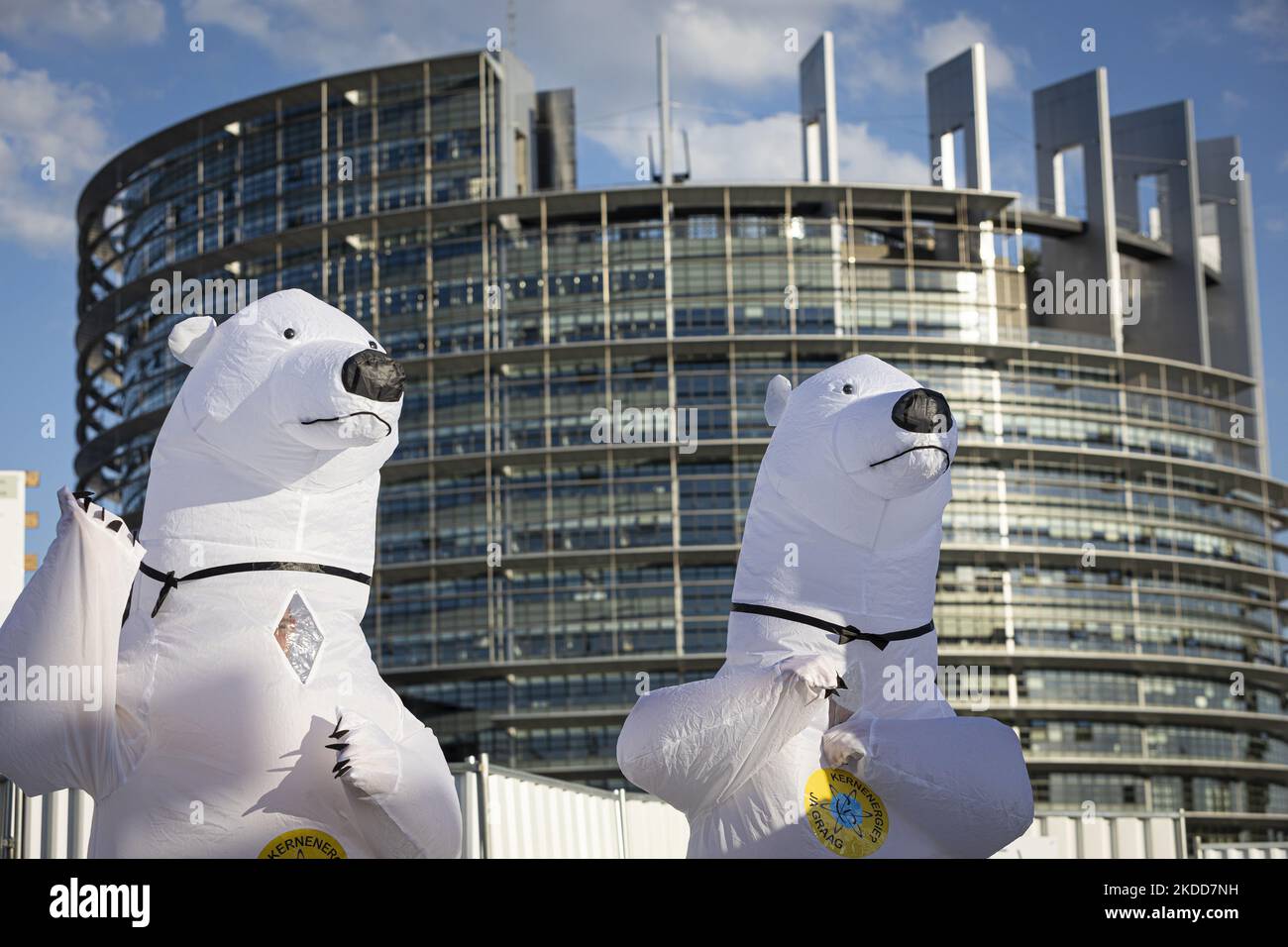 Pro-nuclear energy activists gather outside the European Parliament ...