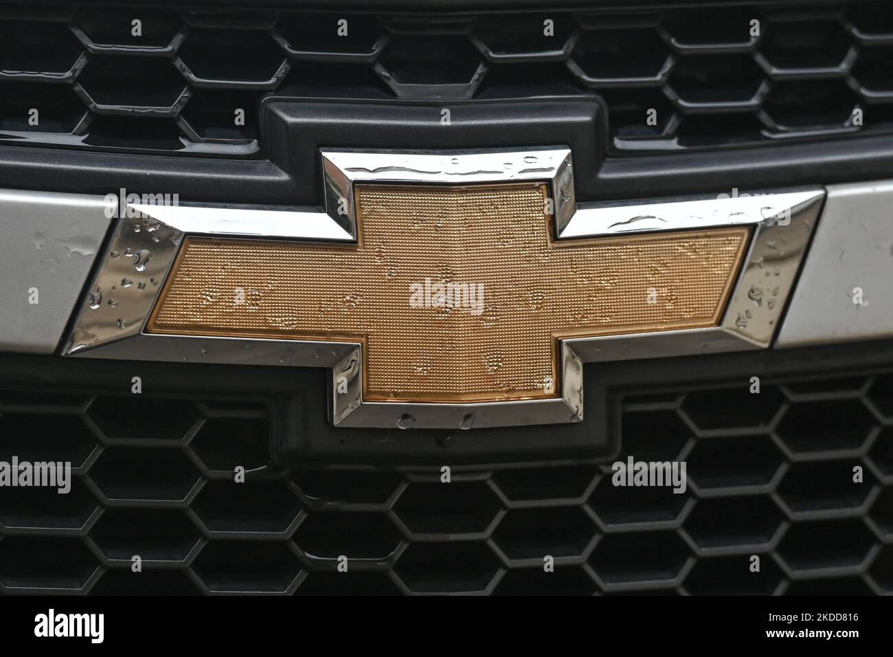 Chevrolet logo seen on Chevrolet vehicle parked in Krakow center. On ...