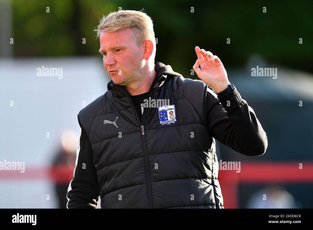 Barrow's new manager Pete Wild during the Pre-season Friendly match ...