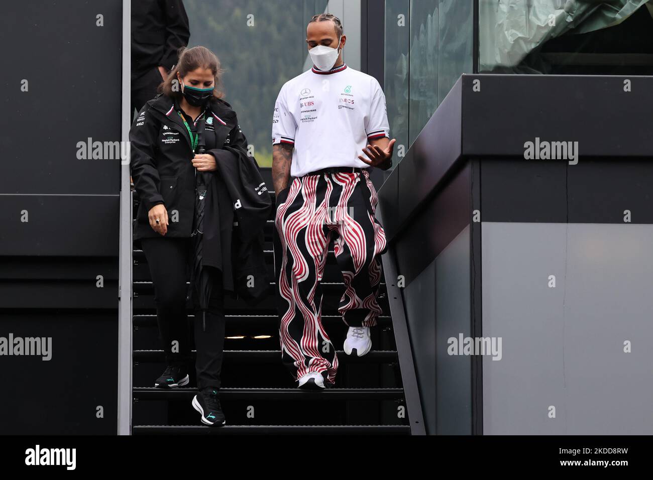Lewis Hamilton of Mercedes walk for an interview ahead of the Formula 1 ...