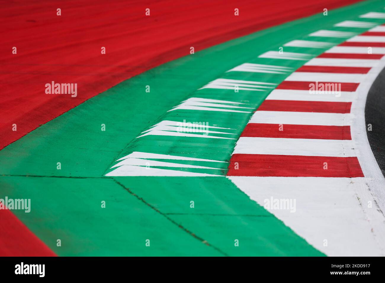 Kerbs are seen on the track ahead of the Formula 1 Austrian Grand Prix ...