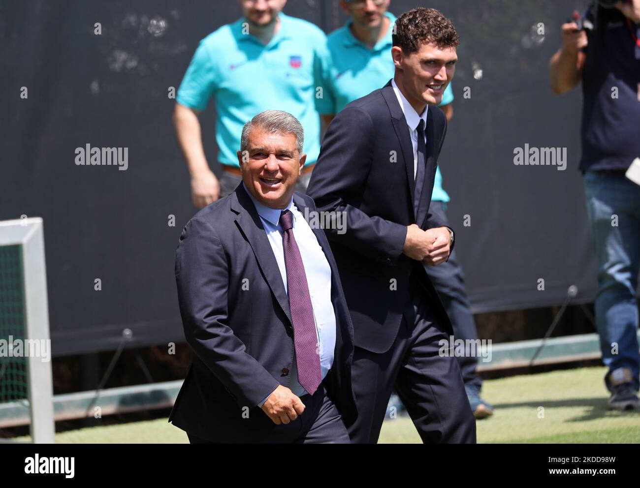Joan Laporta during the presentation of Andreas Christensen as a new ...