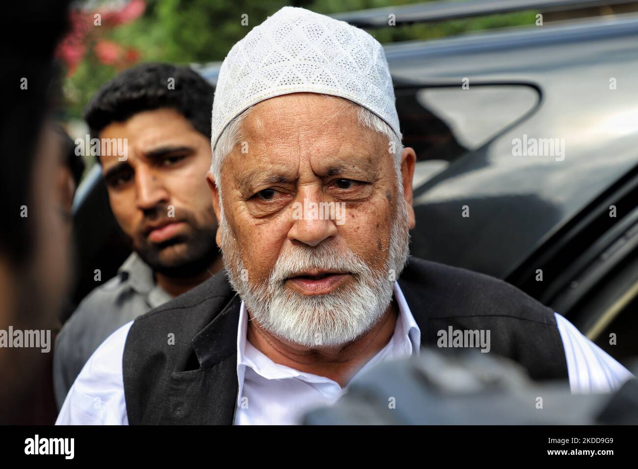People's Conference (PC) Leader Abid Hussain Ansari interacts with ...