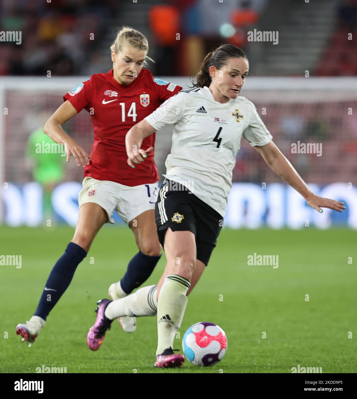 L-R Sarah McFadden (Durham)of Northern Ireland and Ada Hegerberg of ...
