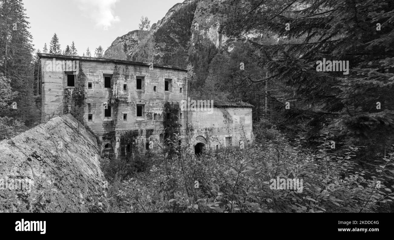 Iconic fortress Landro in the Dolomite Alps in South Tirol, an ...