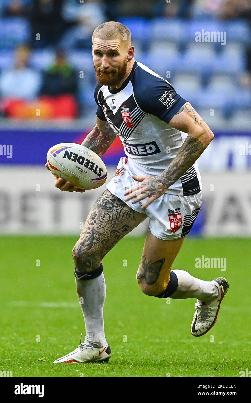 Sam Tomkins of England makes a break during the Rugby League World Cup ...