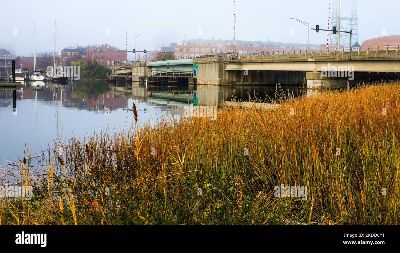 NORWALK, CT USA - NOVEMBER 4, 2022: Beautiful morning fog in autumn ...