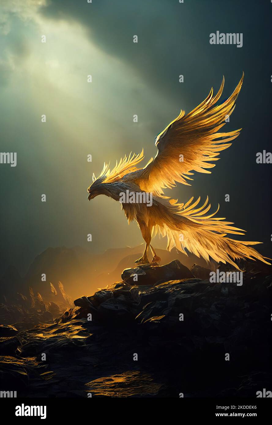 Beautiful illustration of a golden phoenix Stock Photo - Alamy