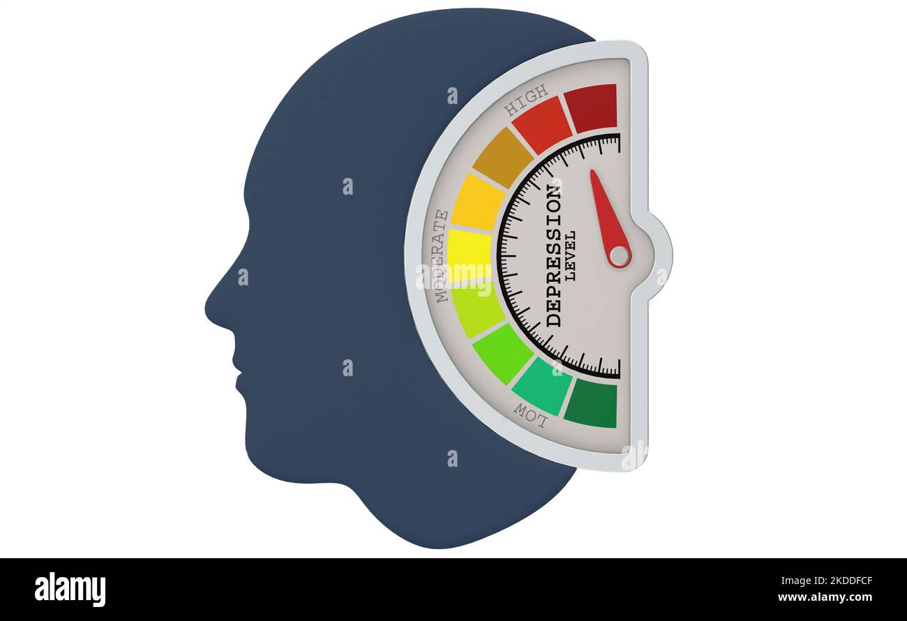 Depression level measuring scale with color indicator, 3d rendering ... Depression level measuring scale with color indicator, 3d rendering ...