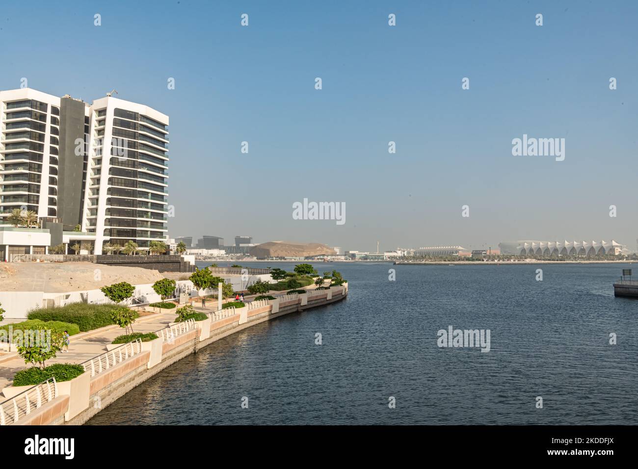 The canal and buildings in the new Al Raha Beach neighbourhood in Abu ...