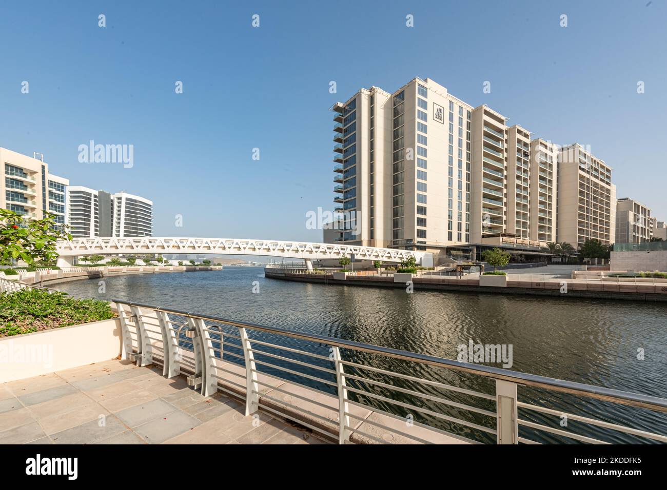 The canal and buildings in the new Al Raha Beach neighbourhood in Abu ...