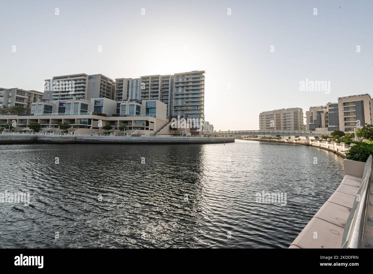 The canal and buildings in the new Al Raha Beach neighbourhood in Abu ...