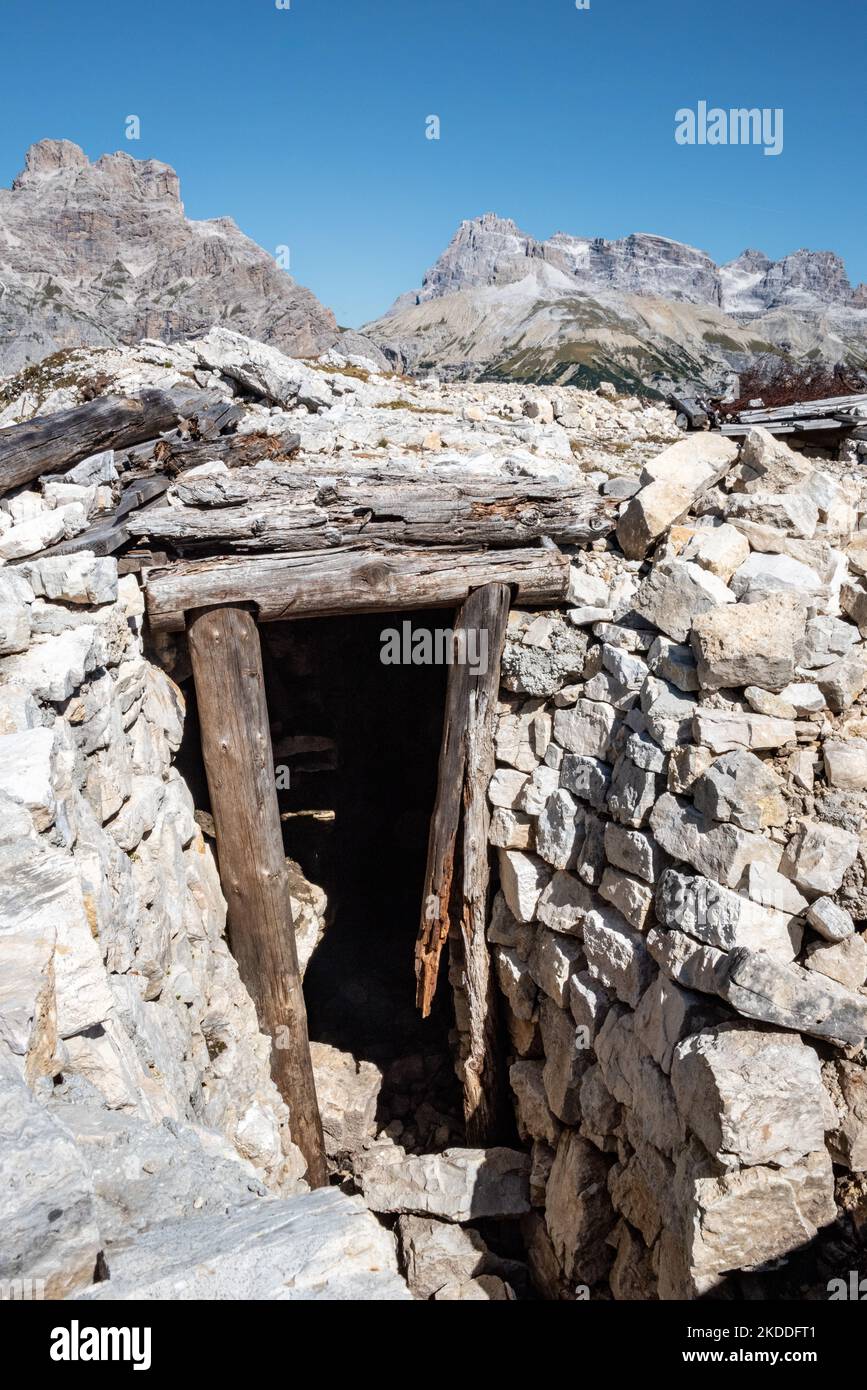 Remains of military fortifications on Mount Piano in the Dolomite Alps ...
