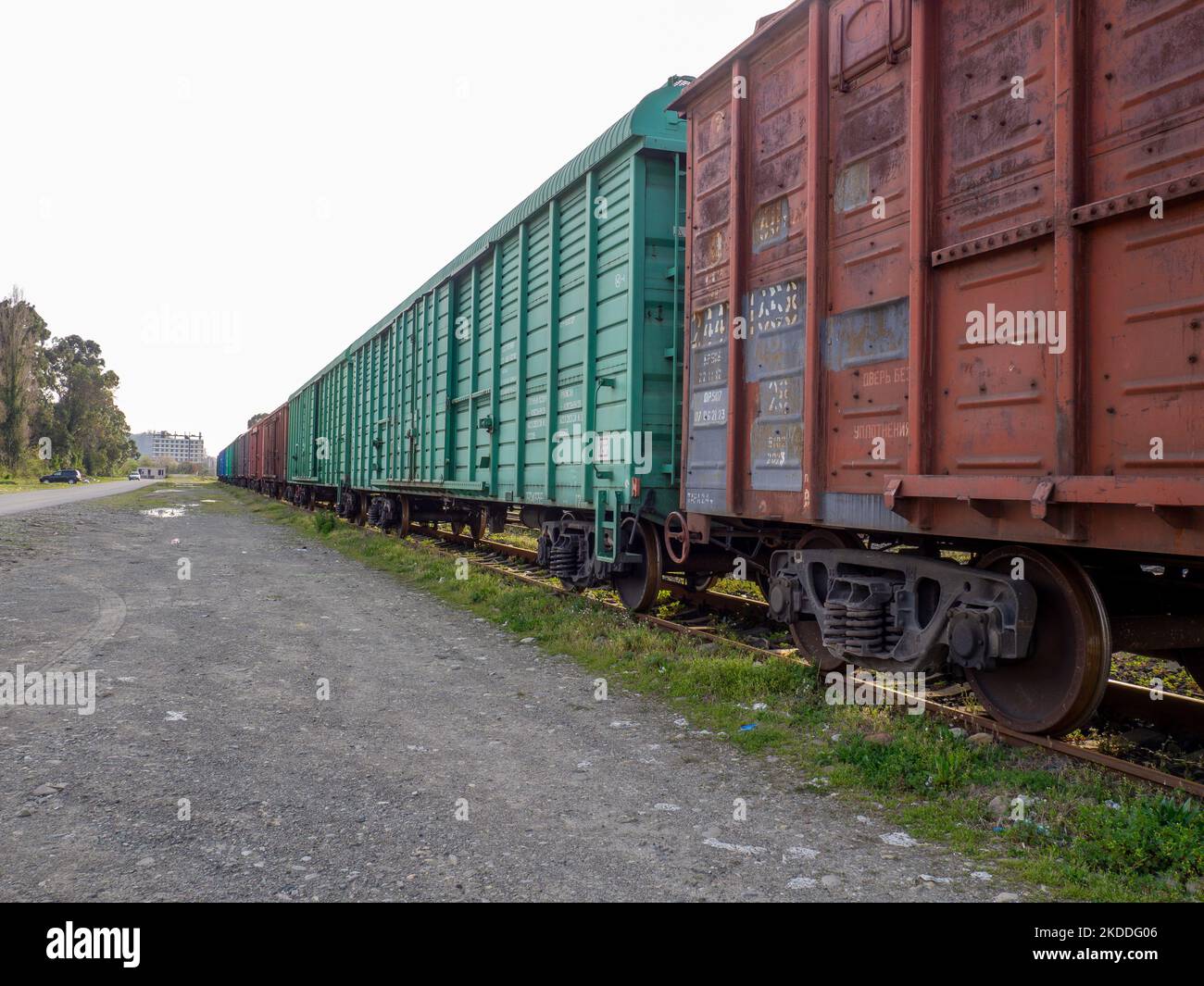 Old freight wagons on the tracks. Railway Trucking industry. Freight ...