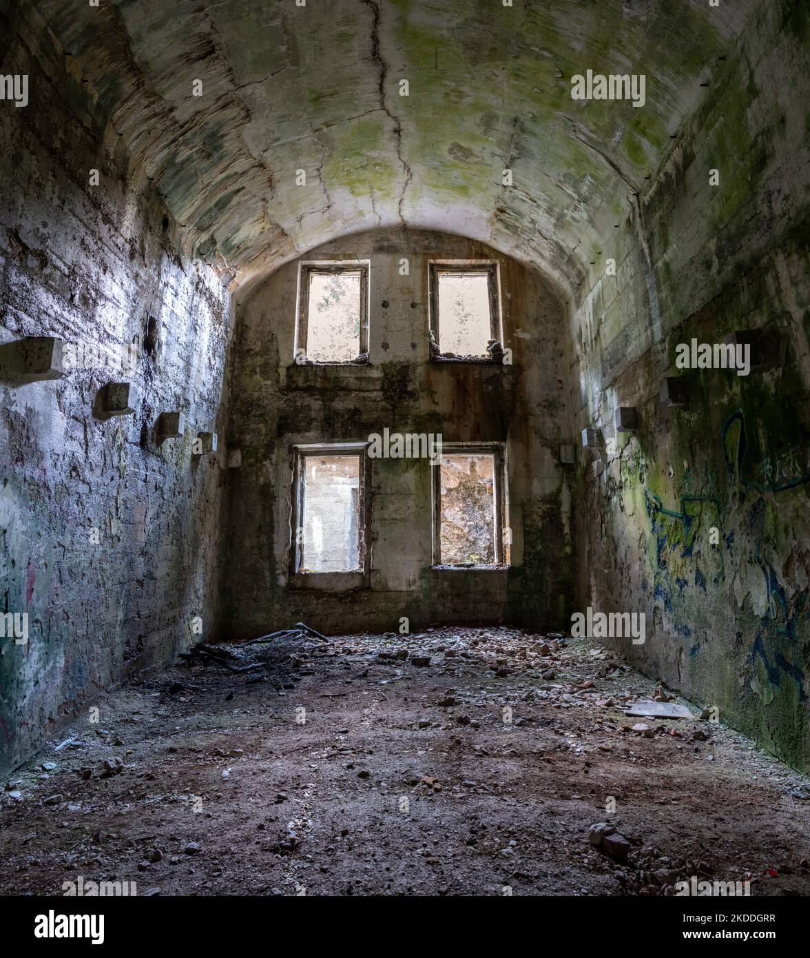 Inside the Austrian fortress Landro in the Dolomite Alps of South Tirol ...
