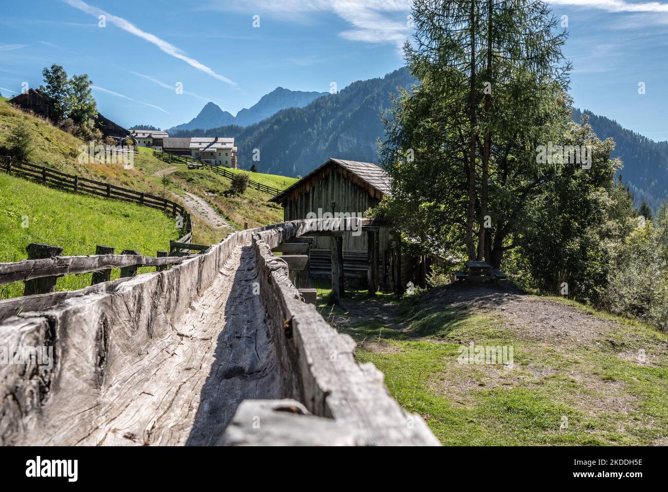 An old wooden inlet channel of a watermill in Val di Morins, the ...